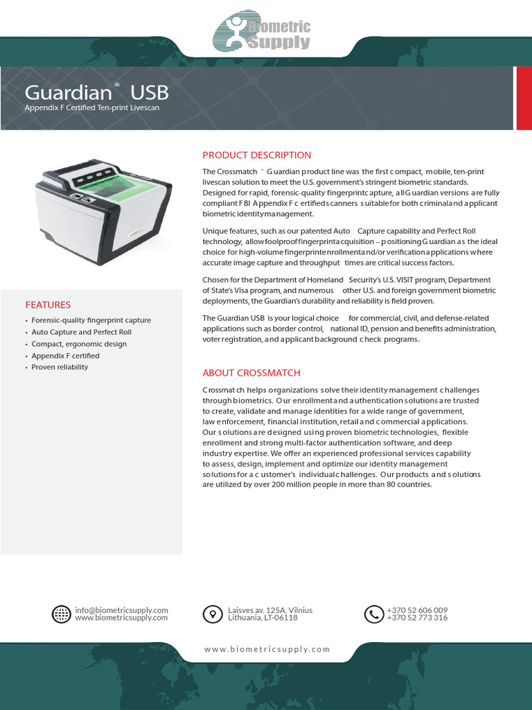 Crossmatch Guardian Fingerprint Scanner | PDF | Biometrics | Fingerprint