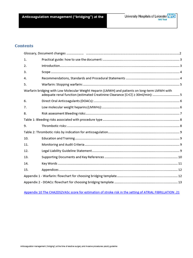 Anticoagulation Bridging Guidelines | PDF | Thrombosis | Clinical Medicine