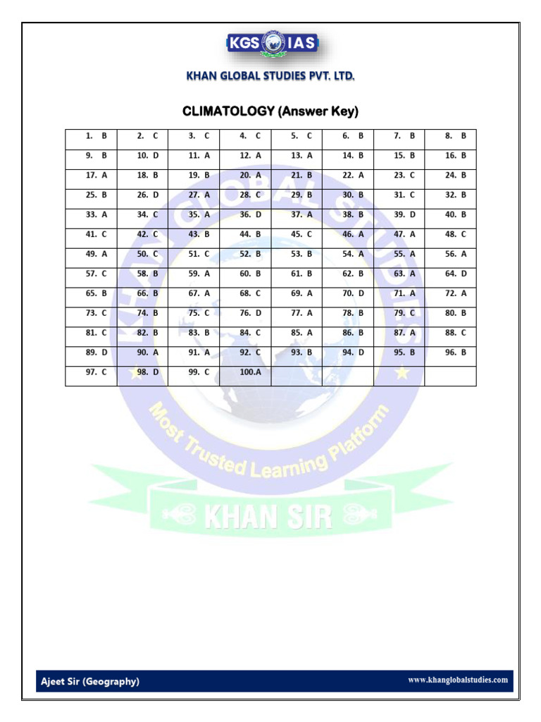Climatology Ans Key-1 | PDF