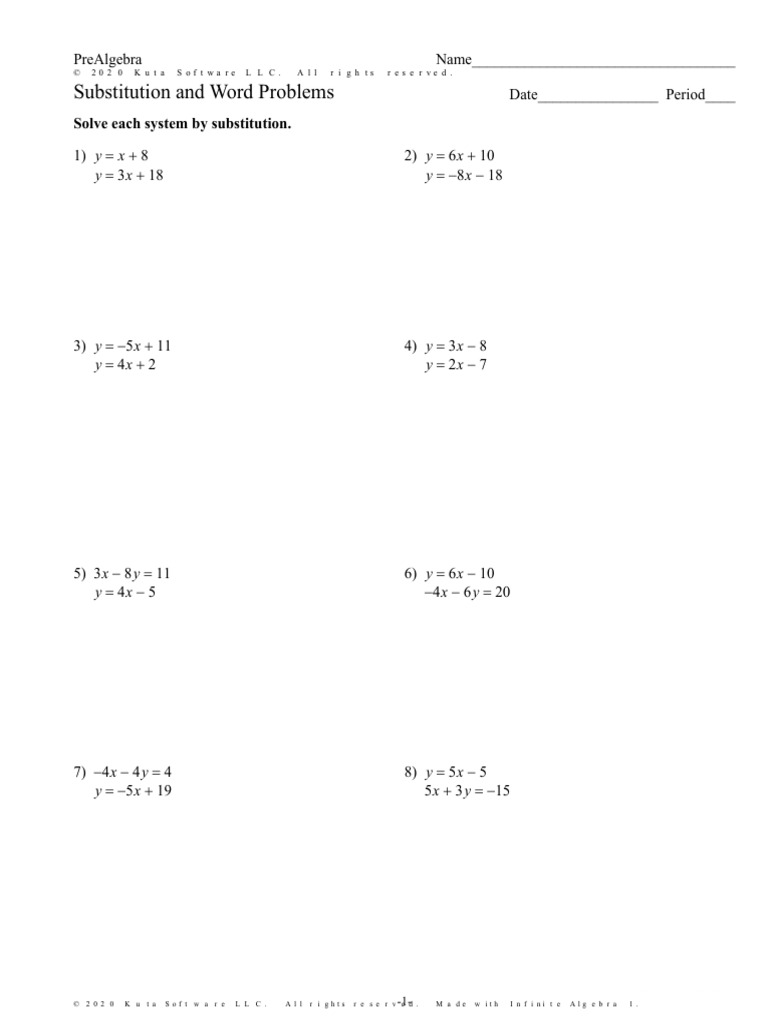 Pre-Algebra Substitution Worksheet | PDF | Equations | Mathematical Objects