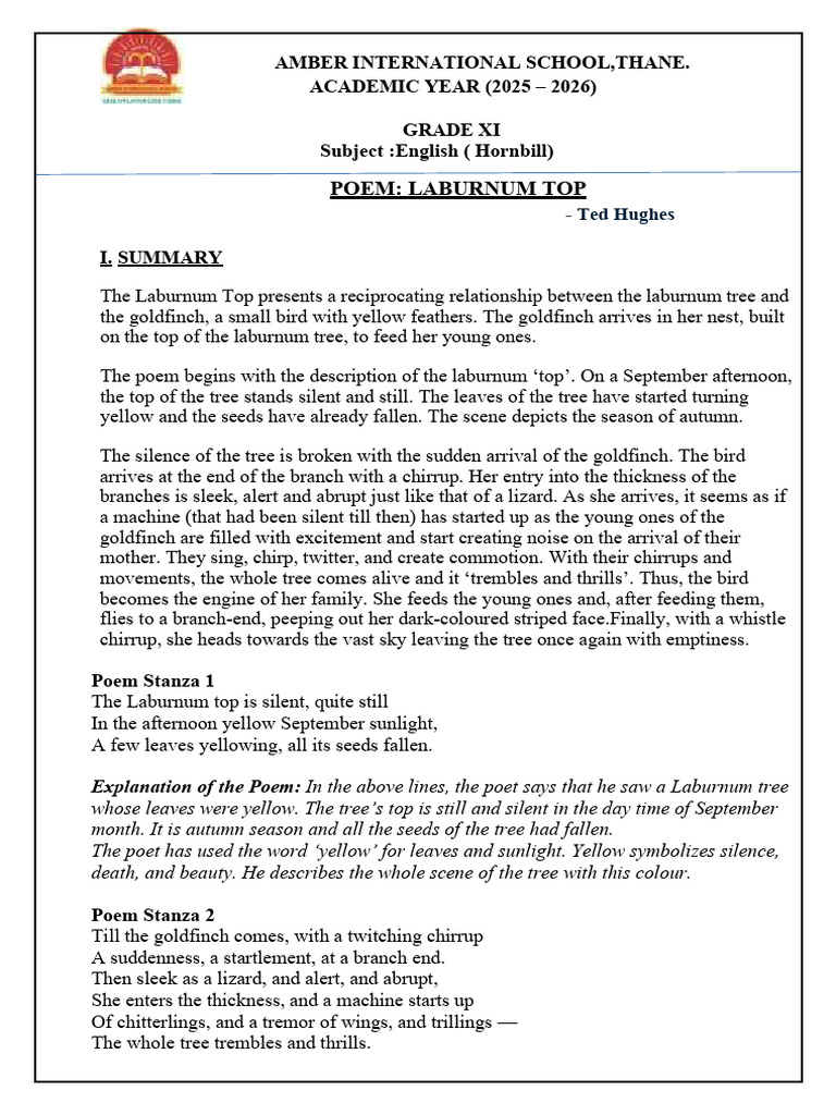 Goldfinch and Laburnum Tree Dynamics | PDF