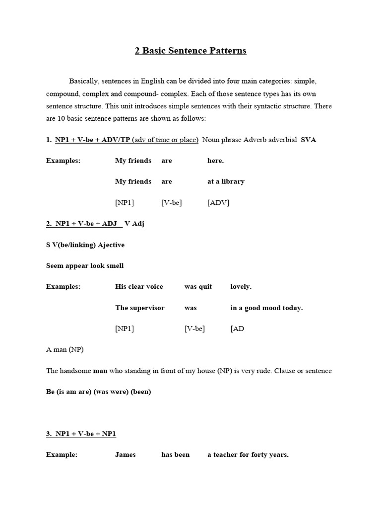 Basic Sentence Patterns 02 | PDF | Grammar | Syntax