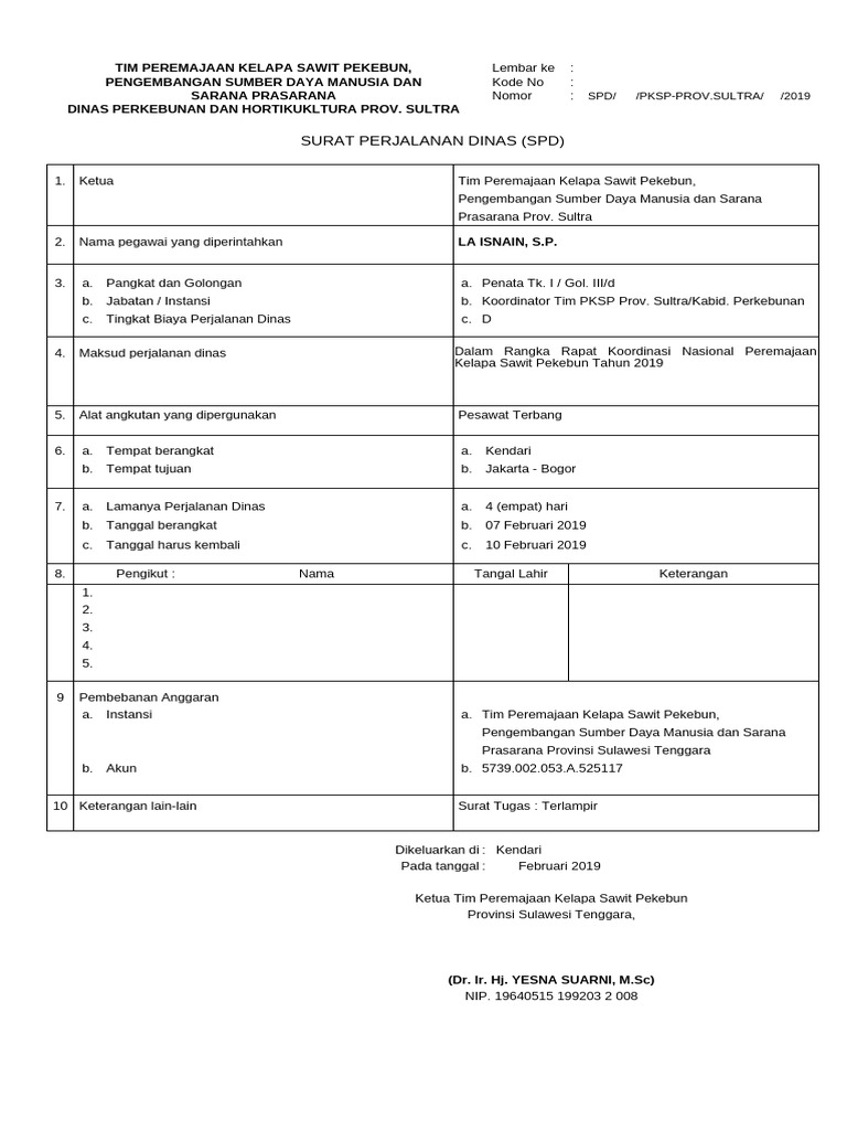 Blangko SPPD PKSP Prov. Sultra | PDF