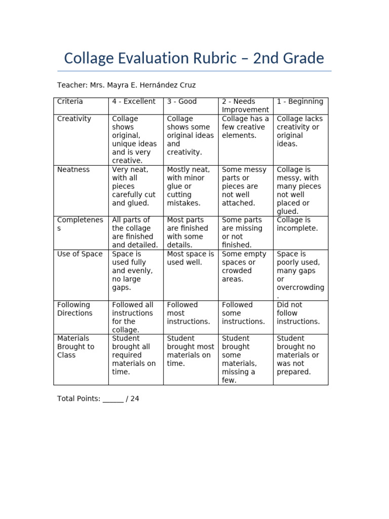 Collage Rubric Colorful Mrs Mayra Hernandez Cruz | PDF