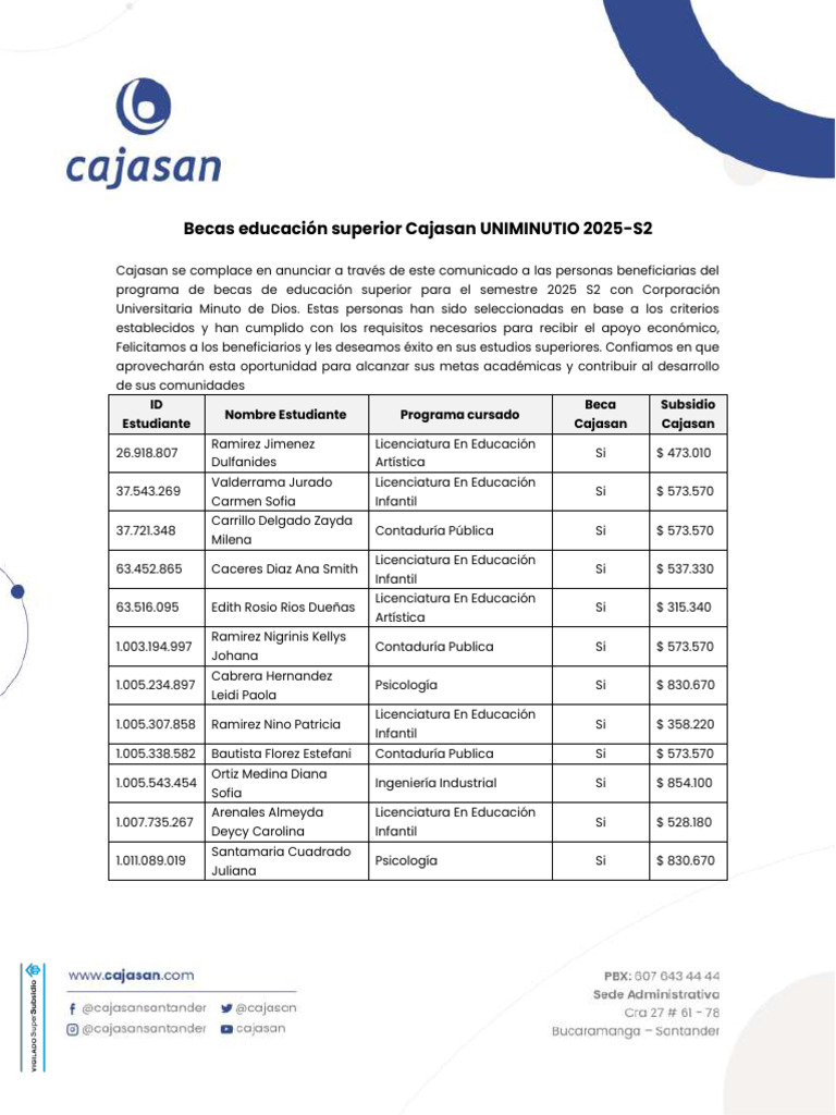 Becas Uniminuto 2025 S2 | PDF | Beca