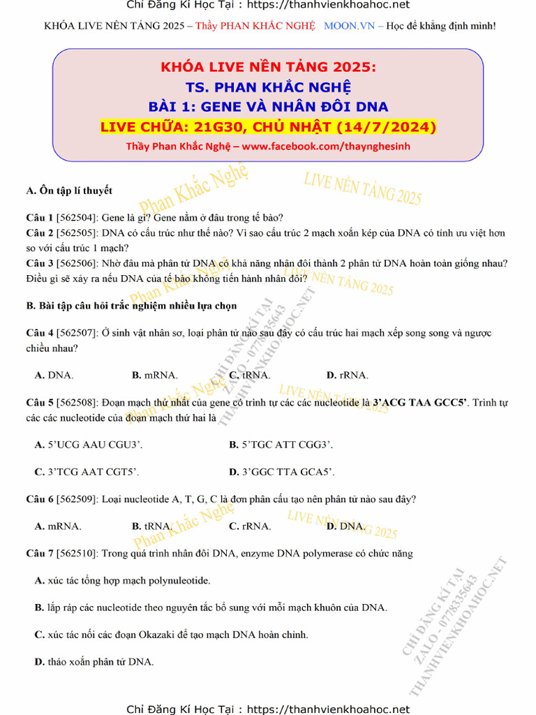 Bài 1 - DNA Và Tái Bản DNA-merged | PDF