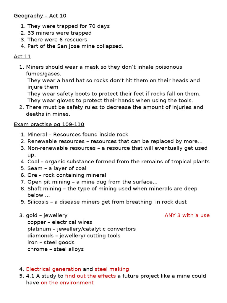 Grade 5 Geography: Mining and Safety | PDF