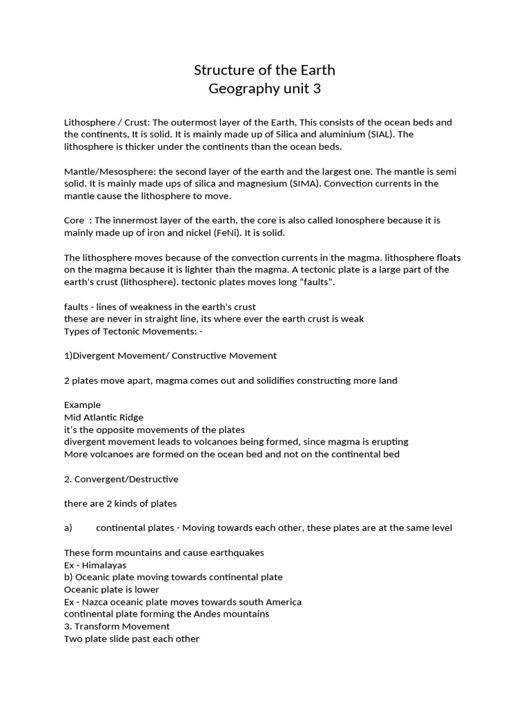 Earth's Structure and Tectonic Movements | PDF | Earthquakes | Plate ...