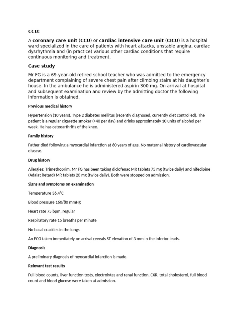 CCU Case Study: Myocardial Infarction | PDF