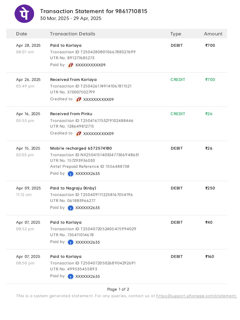 PhonePe Statement Mar2025 Apr2025 | PDF | Debit Card | Financial Services