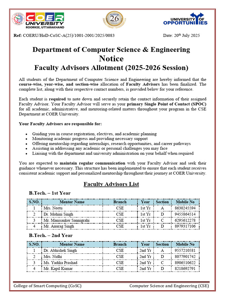 Notice - Faculty Advisor - 20 July 2025 | PDF | Mentorship | Science