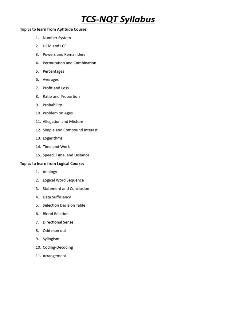 TCS-NQT Syllabus | PDF