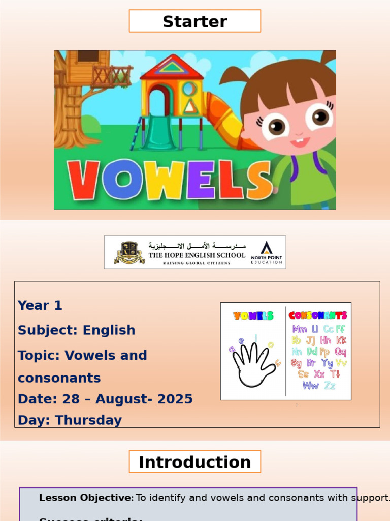 Introduction to Vowels and Consonants | PDF