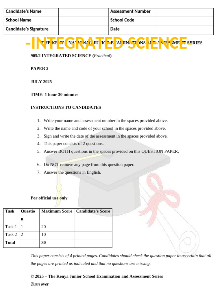 Grade 9 Integrated Science Pp2 | PDF | Mirror | Light