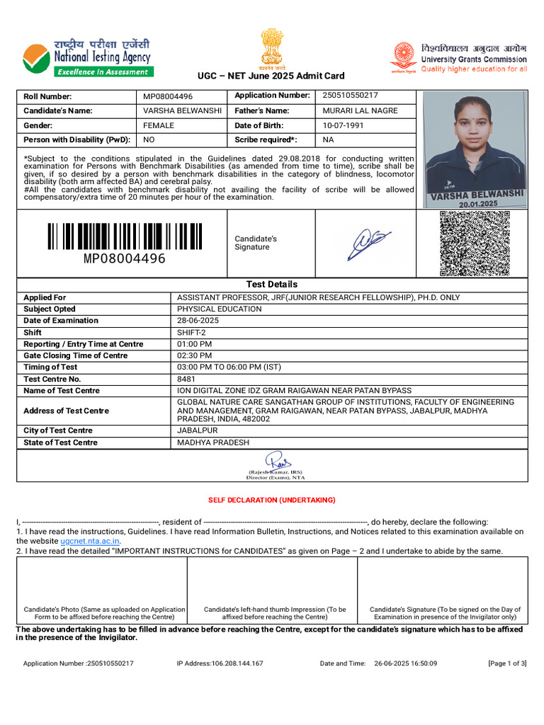 University Grants Commission (UGC) - NET - India | PDF | Identity Document