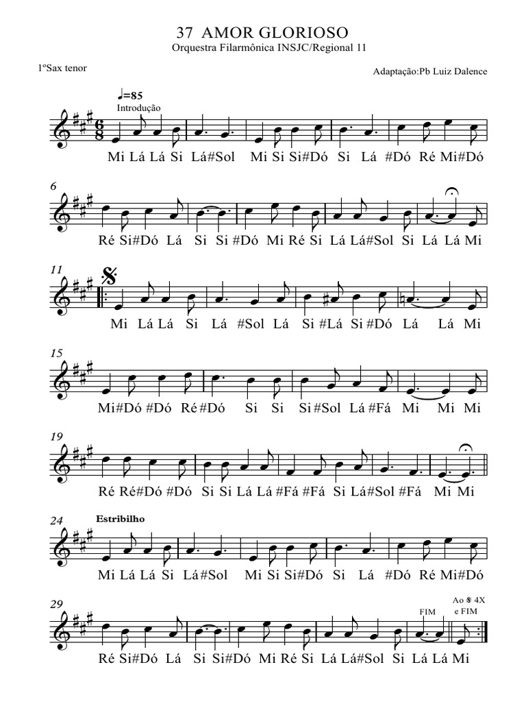37 - AMOR GLORIOSO - 1ºsax Tenor | PDF