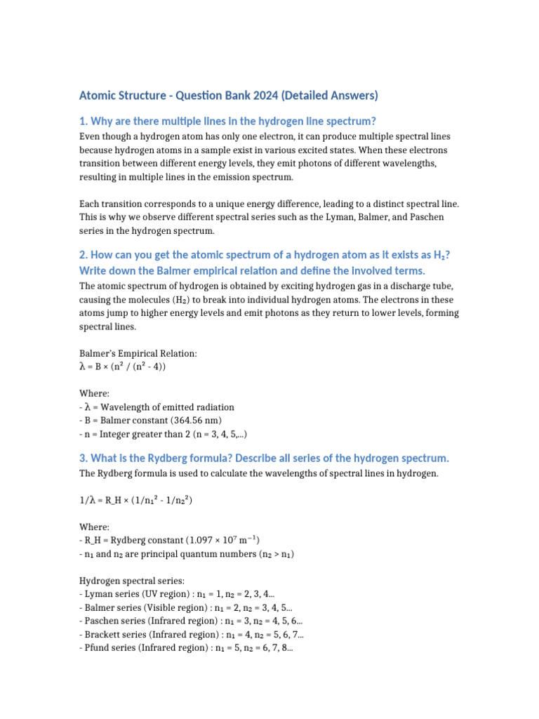Hydrogen Atomic Spectra Explained | PDF | Spectral Line | Emission Spectrum