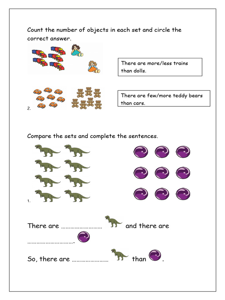 Object Comparison and Counting Activity | PDF