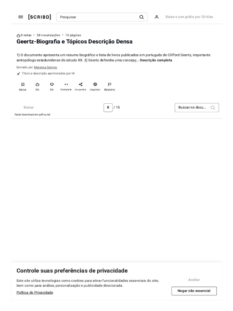 Biografia e Obras de Clifford Geertz | PDF | Privacidade na internet ...