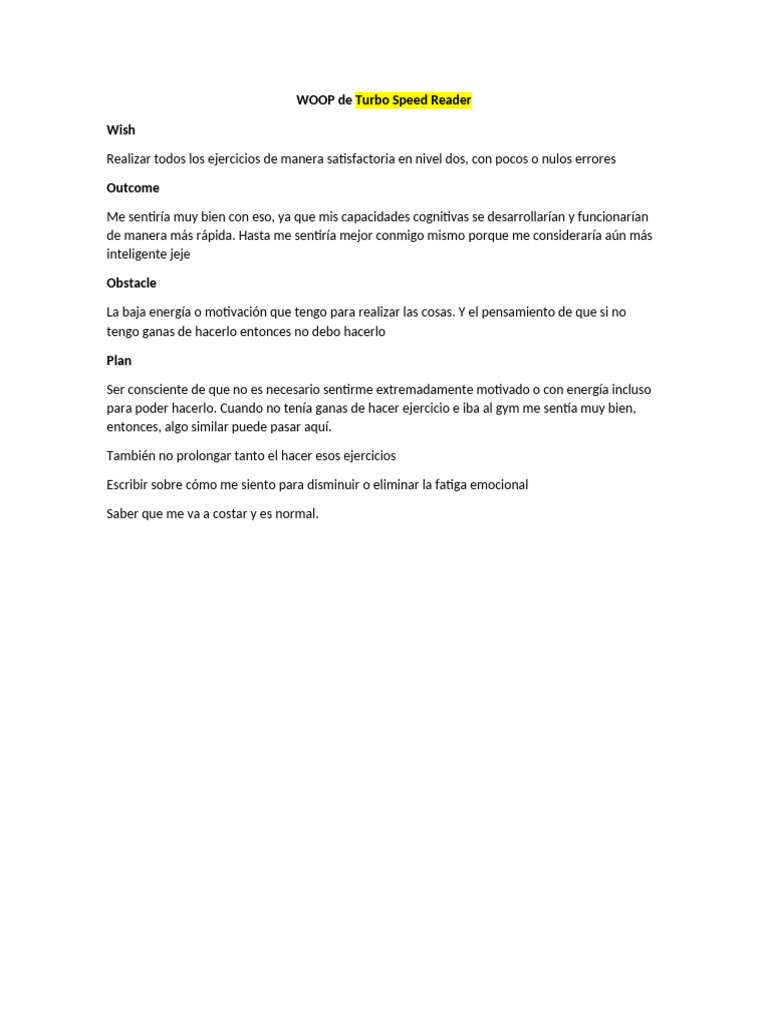 WOOP para Mejorar la Lectura Rápida | PDF