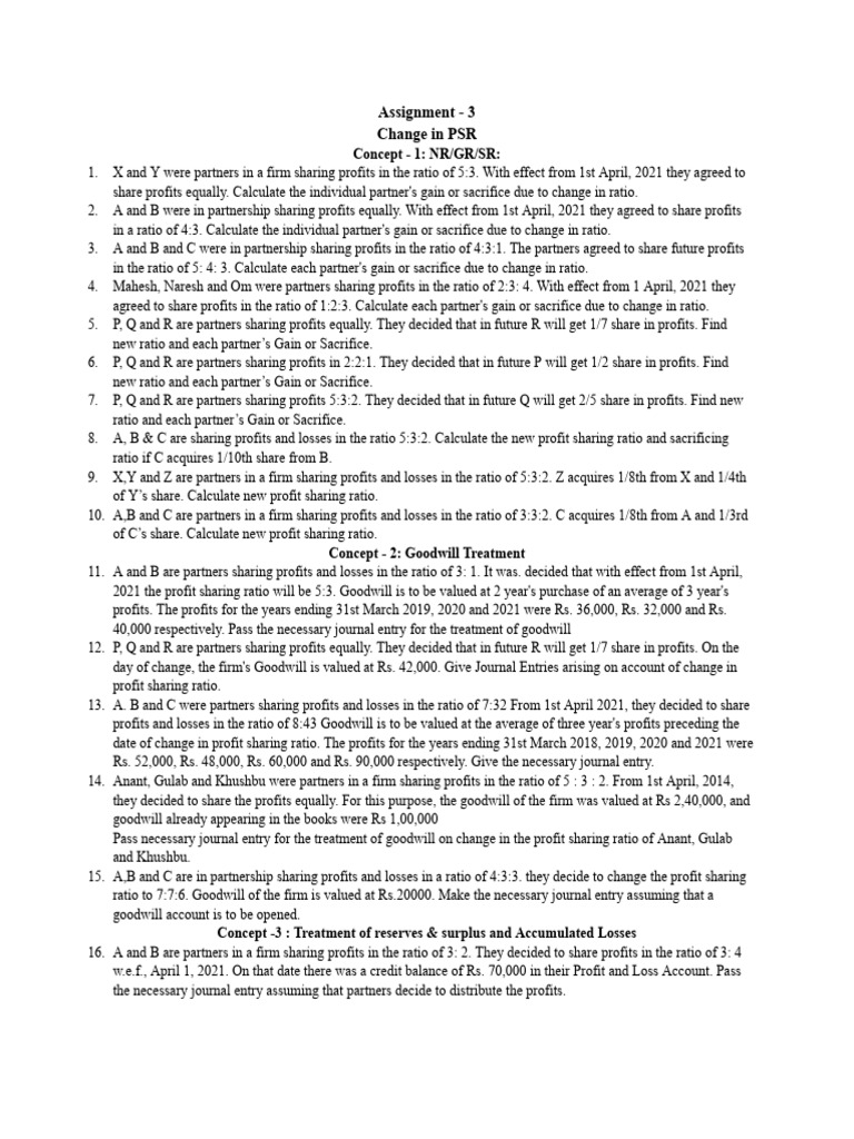 Partner Profit Sharing Ratio Changes | PDF | Balance Sheet | Goodwill ...