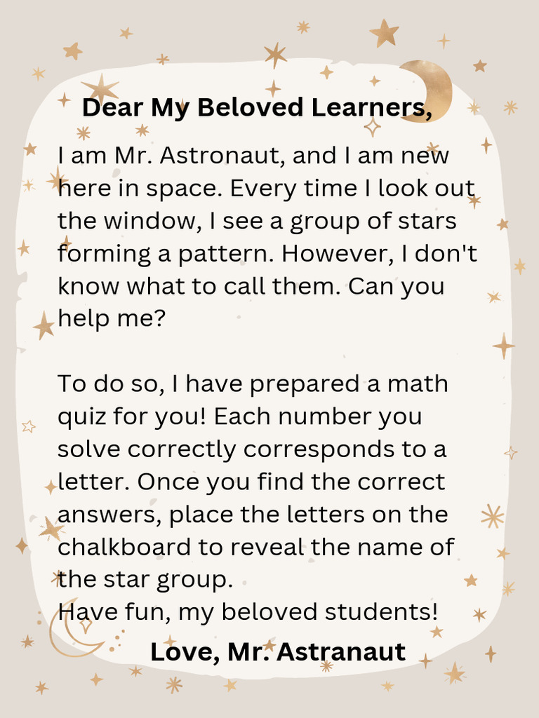 Gold Stars Cute Space Letter Page Border | PDF