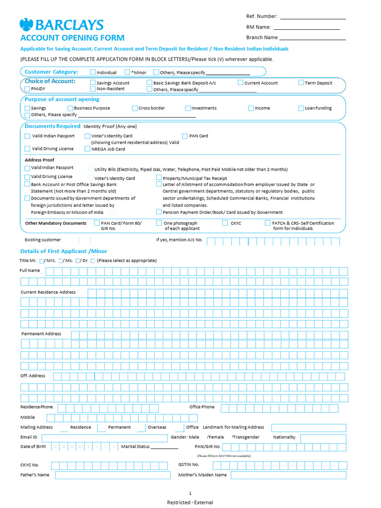 Barclays Account Opening Form Guide | PDF | Banks | Identity Document