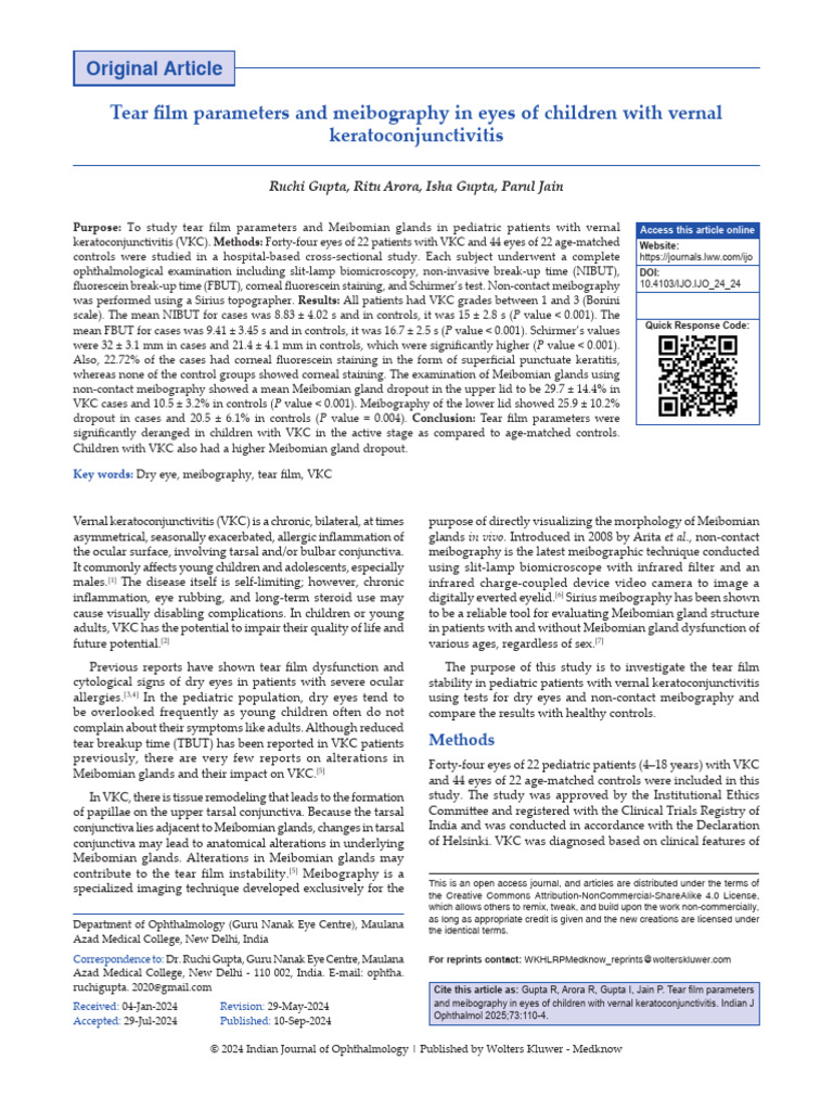 Tear Film and Meibography in VKC Children | PDF | Human Eye | Ophthalmology