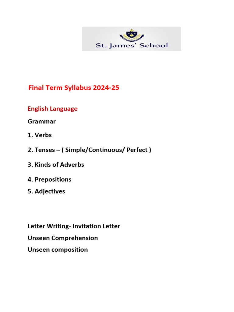 Final Term Syllabus 2024-25: English Language | PDF