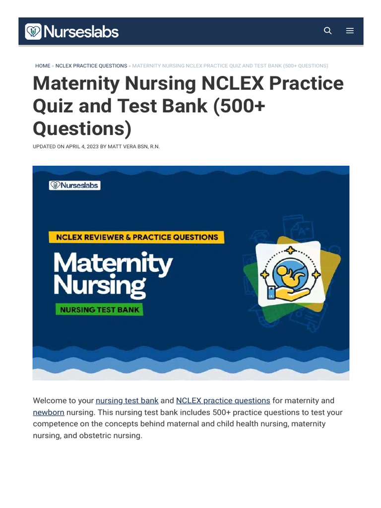 Maternity Nursing NCLEX Quiz Bank | PDF | National Council Licensure ...
