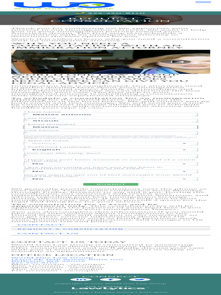 Request A Consultation - World One Law Group - US | PDF | Lawyer | Justice