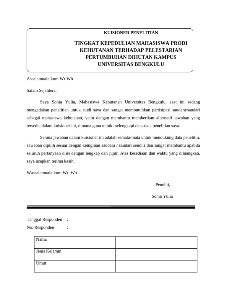Contoh Kuisioner | PDF