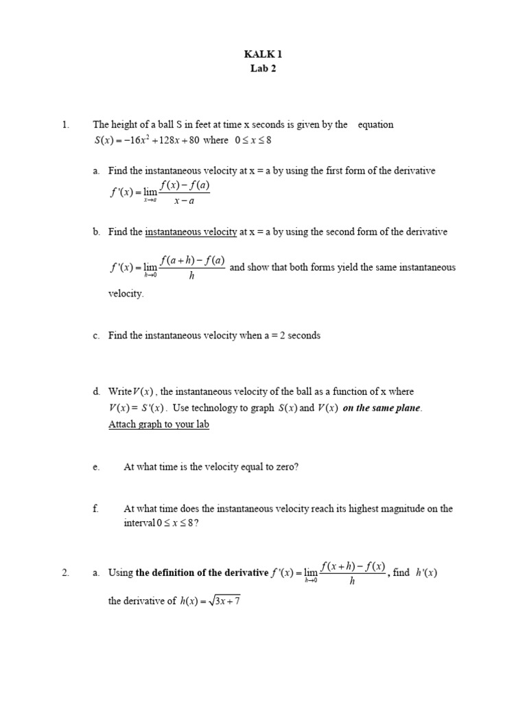 Instantaneous Velocity and Derivatives Lab | PDF | Derivative | Velocity
