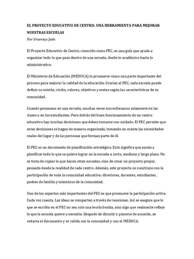 Mejora Escolar a través del PEC | PDF | Planificación | Escuelas