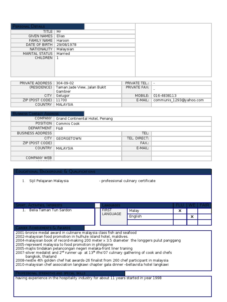 Chef Saiful MZ - Othman-Resume | PDF | Chef | Restaurants