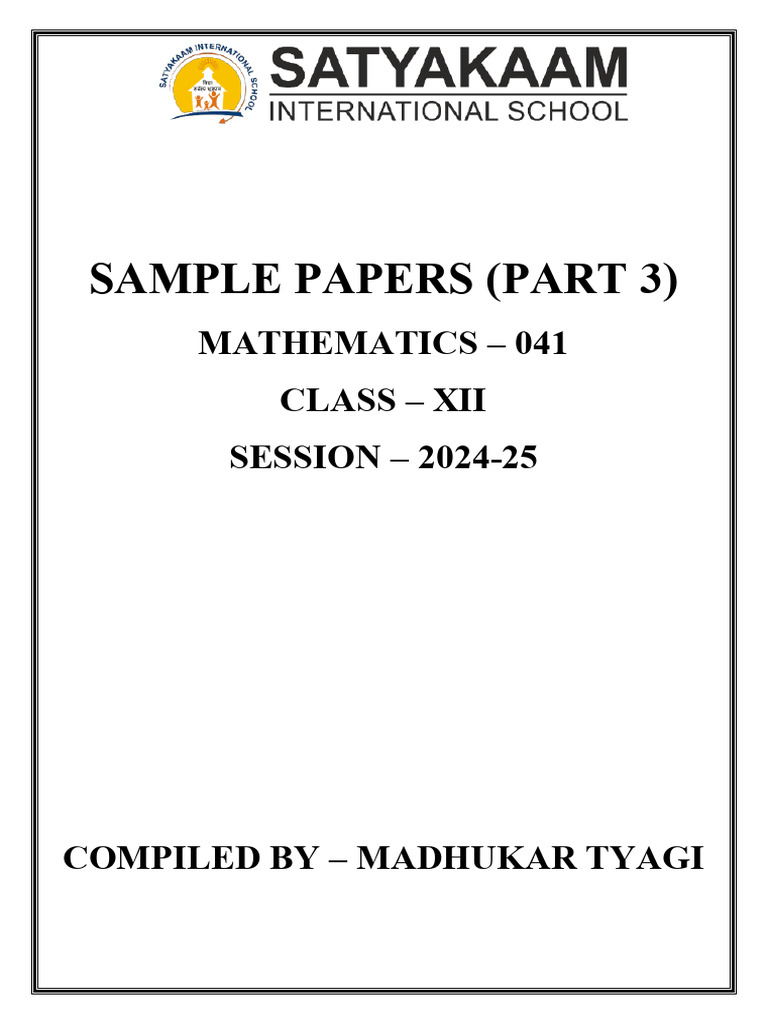 Class XII Mathematics Sample Papers 2024-25 | PDF | Function ...