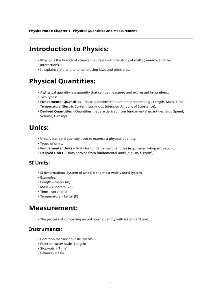 Chapter 1: Measurement in Physics | PDF