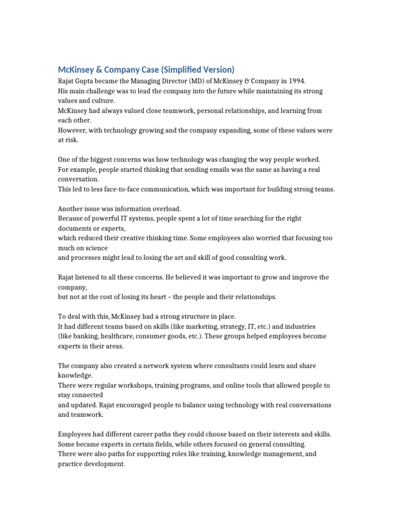 McKinsey Case Full Simplified | PDF | Mc Kinsey & Company