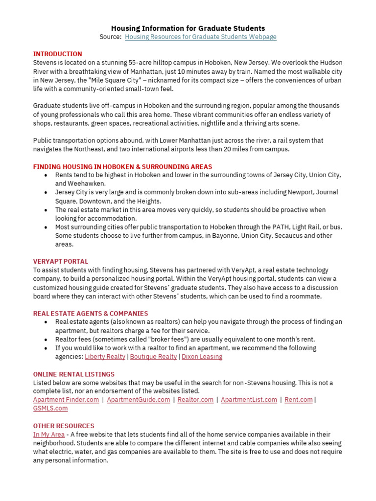 Housing Info For Graduate Students | PDF | Renting | Lease