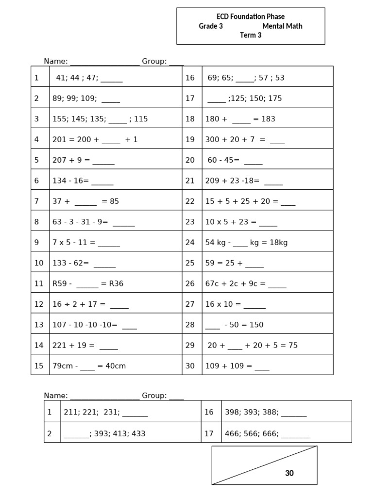 Term 3 Mental Maths Grade 3 | PDF