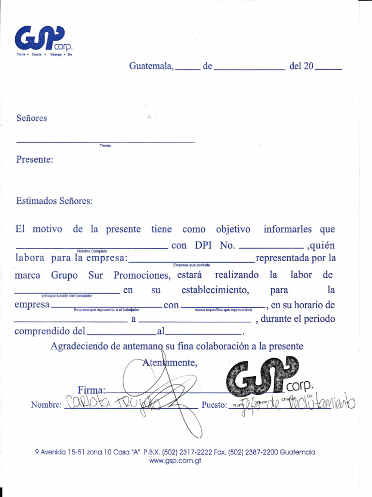 Carta de Presentacion GSP | PDF