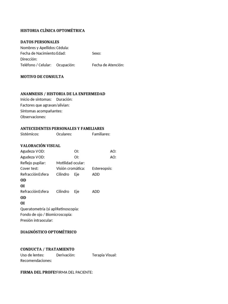 Historia Clinica Optometrica | PDF