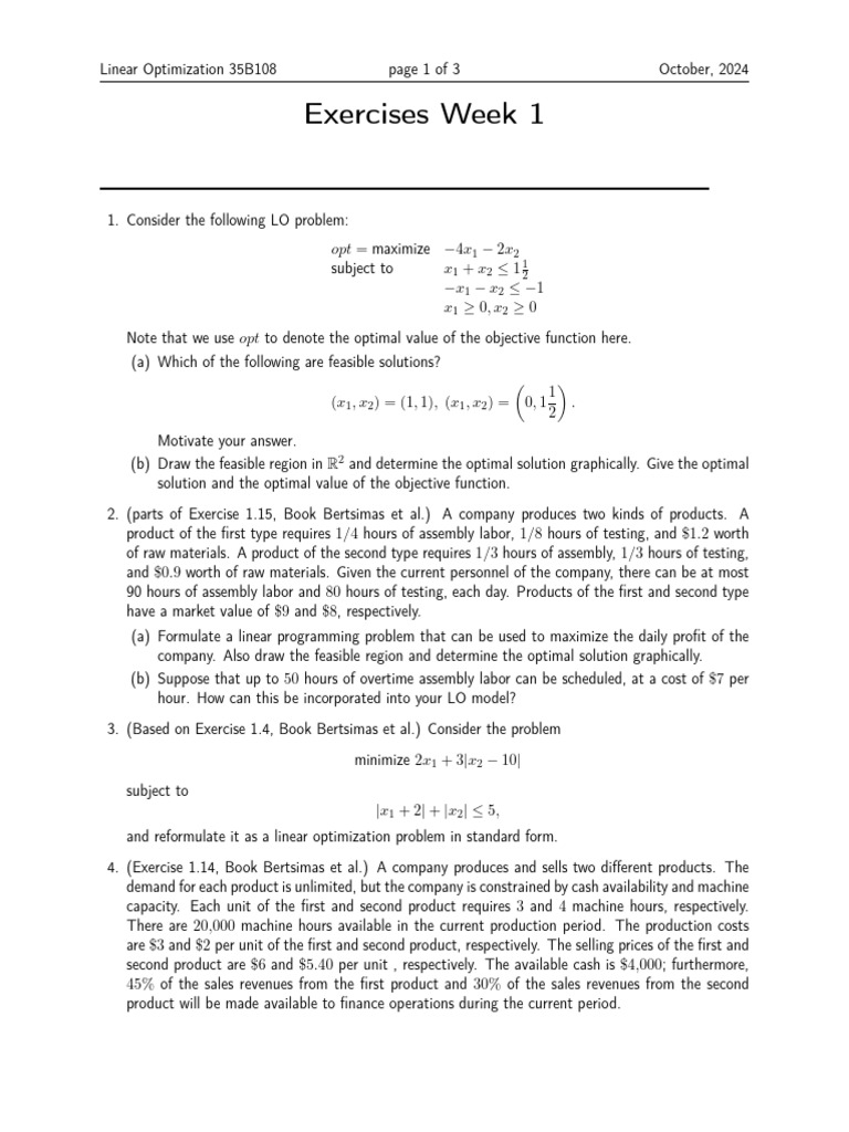 Exercises Week1 2024 | PDF | Foods | Mathematical Optimization