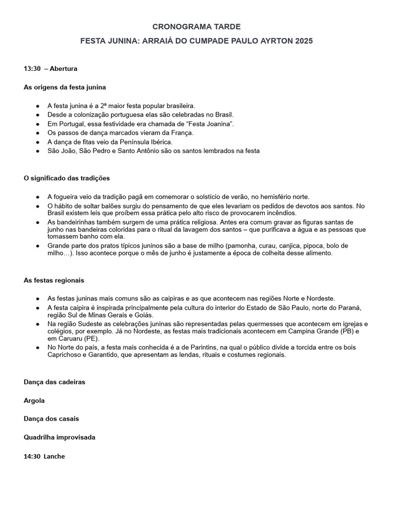 Cronograma Festa Junina Pa 2025 | PDF