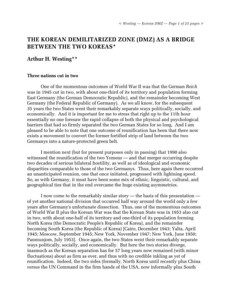 The Korean Demilitarized Zone (DMZ) As A Bridge Between The Two Koreas ...