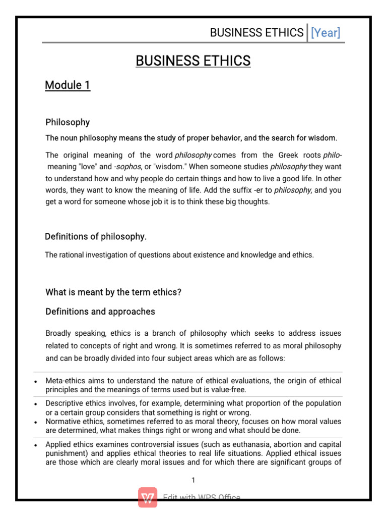Business Ethics Module 1 To 5 | PDF