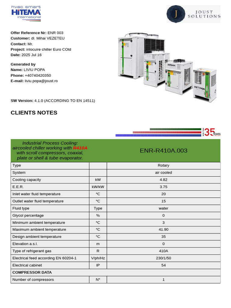 Hitema Chiller ENR 003 Specifications | PDF | Energy Technology ...