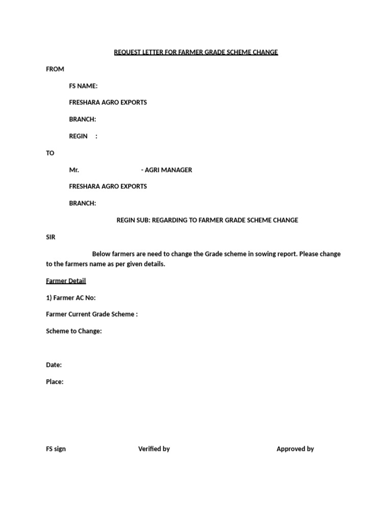 Request Letter For Farmer Grade Scheme Change | PDF