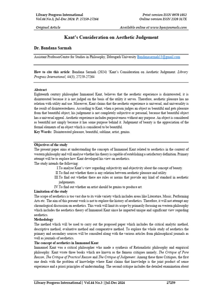Kant's Consideration On Aesthetic Judgement | PDF | Immanuel Kant ...