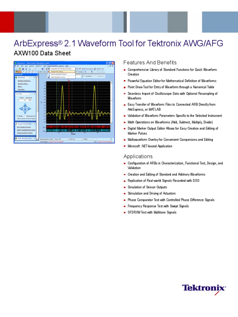 ArbExpress 2.1 Waveform Tool For Tek - AWG-AFG - 76W17871-3 | PDF | Signal (Electrical ...